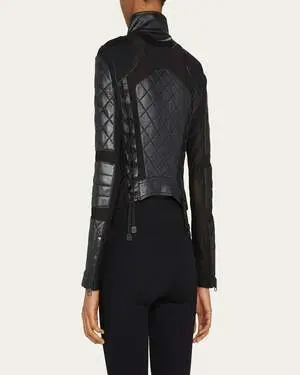 Blanc Noir Quilted Leather Moto Jacket