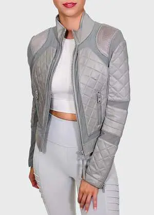 Blanc Noir Blanc Noir Quilted Leather Moto Jacket - Sharkskin