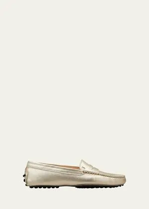 TOD'S Gommini Metallic Driver Penny Loafers - Bianco Lana