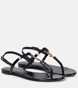 Saint Laurent Cassandra Patent Leather Thong Sandals - Black