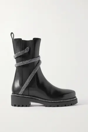 Rene Caovilla Cleo Crystal-embellished Leather Chelsea Boots - Black