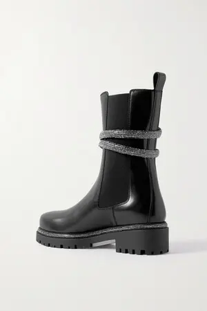 Rene Caovilla Cleo Crystal-embellished Leather Chelsea Boots - Black