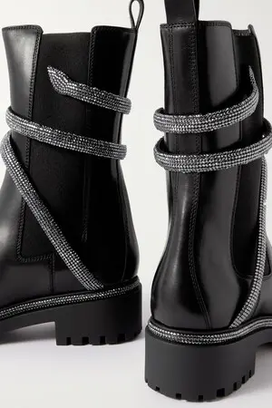 Rene Caovilla Cleo Crystal-embellished Leather Chelsea Boots - Black