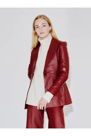 Rosetta Getty Peak Lapel Leather Jacket - Burgundy / Red