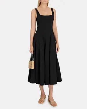 Staud Wells Poplin Midi Dress - Black