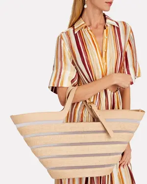 Cult Gaia Laszlo Raffia Striped Tote Bag - Beige