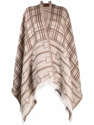 Elisabetta Franchi Checked Fringe Poncho