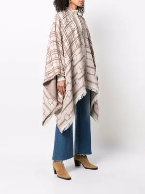 Elisabetta Franchi Checked Fringe Poncho