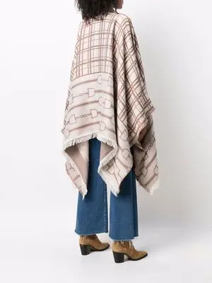 Elisabetta Franchi Checked Fringe Poncho
