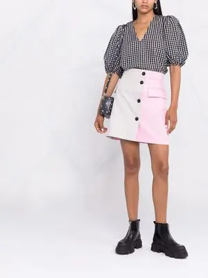 GANNI Check-print Balloon-sleeve Blouse