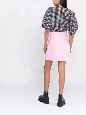 GANNI Check-print Balloon-sleeve Blouse