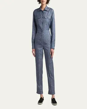 Giorgio Armani Denim-effect Silk Straight Leg Pants