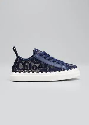 Chloé Lauren Logo Lace Low-Top Sneakers Blue Lagoon
