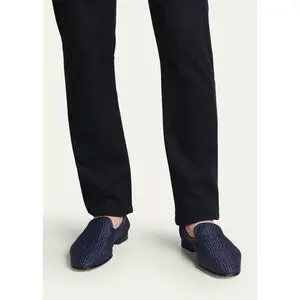 Manolo Blahnik Mario Raffia Slippers, Navy