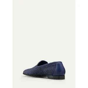 Manolo Blahnik Mario Raffia Slippers, Navy