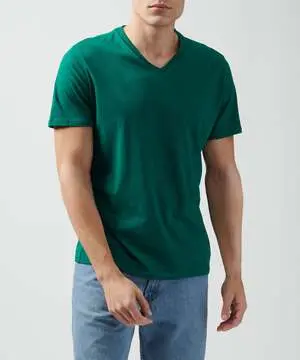 ATM Anthony Thomas Melillo Men's Classic Jersey V-neck T-shirt Cotton Forest Green