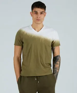 ATM Anthony Thomas Melillo Men's Classic Jersey V-neck T-shirt Cotton Olive Combo Dip Dye