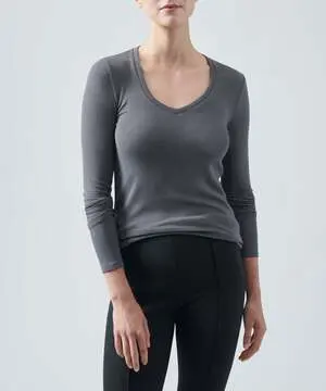 ATM Anthony Thomas Melillo Modal Rib Long Sleeve V-Neck T-Shirt Dark Cement