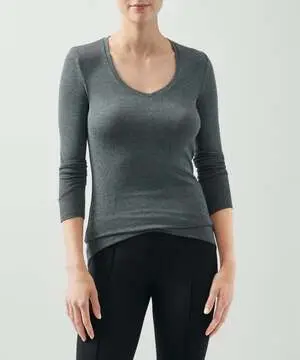 ATM Anthony Thomas Melillo Modal Rib Long Sleeve V-Neck T-Shirt Heather Charcoal