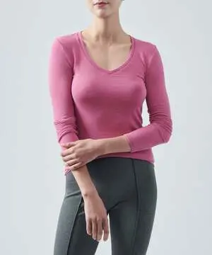 ATM Anthony Thomas Melillo Modal Rib Long Sleeve V-Neck T-Shirt Pink Gardenia