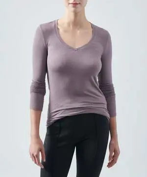 ATM Anthony Thomas Melillo Modal Rib Long Sleeve V-Neck T-Shirt Prune