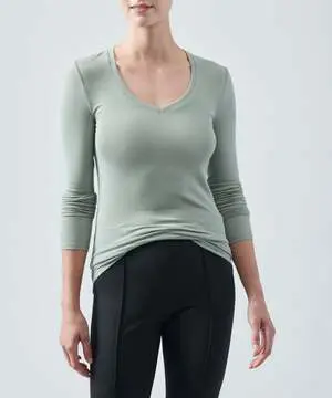 ATM Anthony Thomas Melillo Modal Rib Long Sleeve V-Neck T-Shirt Rosemary