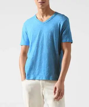 ATM Anthony Thomas Melillo Slub Jersey V-neck T-shirt Aegean Blue