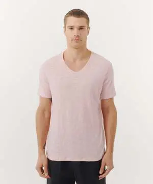 ATM Anthony Thomas Melillo Slub Jersey V-neck T-shirt Pale Summer Rose