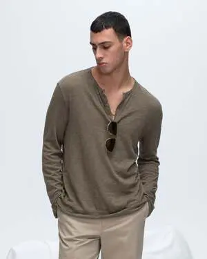 ATM Anthony Thomas Melillo Slub Jersey Destroyed Wash Henley Top - Army