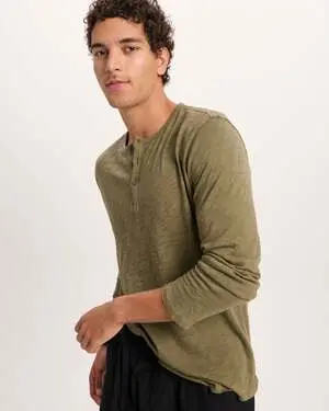 ATM Anthony Thomas Melillo Slub Jersey Destroyed Wash Henley Top - Army