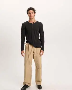 ATM Anthony Thomas Melillo Slub Jersey Destroyed Wash Henley Top - Black