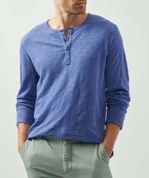 ATM Anthony Thomas Melillo Men's Slub Jersey Destroyed Wash Henley Top Concord Grape