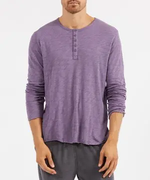 ATM Anthony Thomas Melillo Men's Slub Jersey Destroyed Wash Henley Top Faded Grape