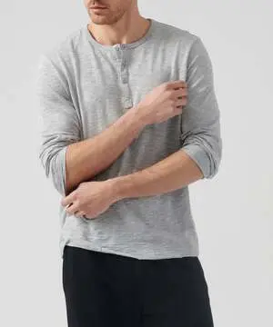 ATM Anthony Thomas Melillo Men's Slub Jersey Destroyed Wash Henley Top Heather Grey