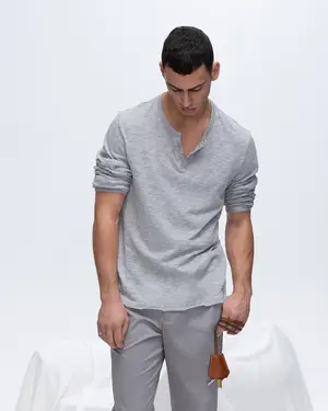 ATM Anthony Thomas Melillo Slub Jersey Destroyed Wash Henley Top - Heathered Grey