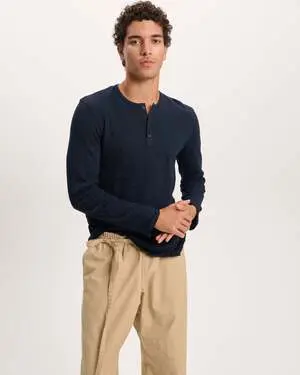 ATM Anthony Thomas Melillo Slub Jersey Destroyed Wash Henley Top - Midnight