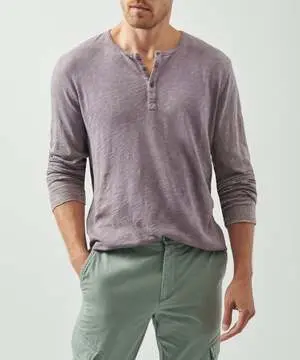 ATM Anthony Thomas Melillo Men's Slub Jersey Destroyed Wash Henley Top Prune