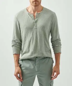 ATM Anthony Thomas Melillo Men's Slub Jersey Destroyed Wash Henley Top Rosemary