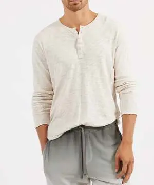 ATM Anthony Thomas Melillo Men's Slub Jersey Destroyed Wash Henley Top Wheat