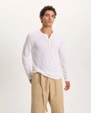 ATM Anthony Thomas Melillo Slub Jersey Destroyed Wash Henley Top - White