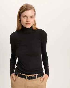 ATM Anthony Thomas Melillo Modal Ribbed Turtleneck T-shirt - Black