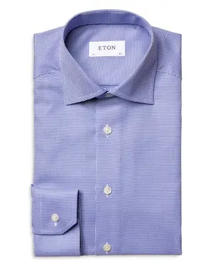 Eton Slim Fit Houndstooth Dress Shirt - Blue