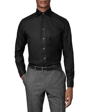 Eton Contemporary Fit Diagonal Weave Shirt - Black