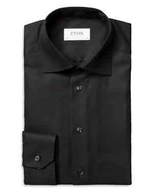 Eton Contemporary Fit Diagonal Weave Shirt - Black