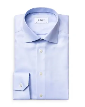 Eton Contemporary Fit Diagonal Weave Shirt - Blue