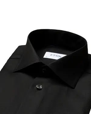 Eton Slim Fit Diagonal Weave Shirt - Black