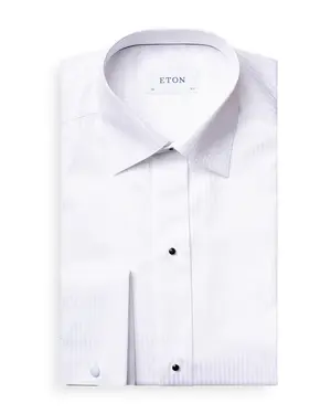 Eton Contemporary Fit Tonal Striped Dress Shirt - White