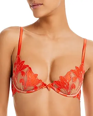 FLEUR DU MAL Lily Embroidered Plunge Demi Bra Clementine