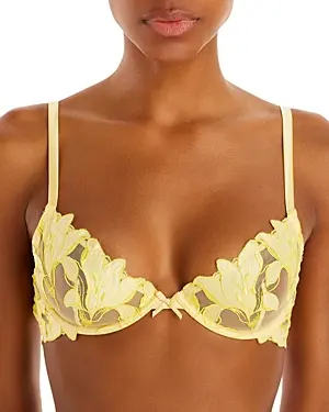 FLEUR DU MAL Lily Embroidered Plunge Demi Bra Daffodil