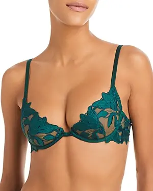FLEUR DU MAL Lily Embroidered Plunge Demi Bra Evergreen